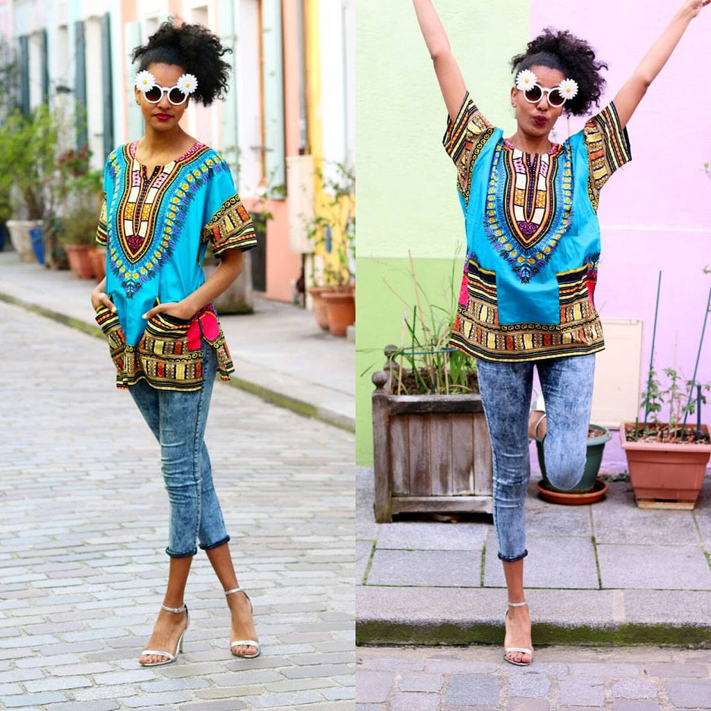 Light Blue African Dashiki Shirt Dashikikiss