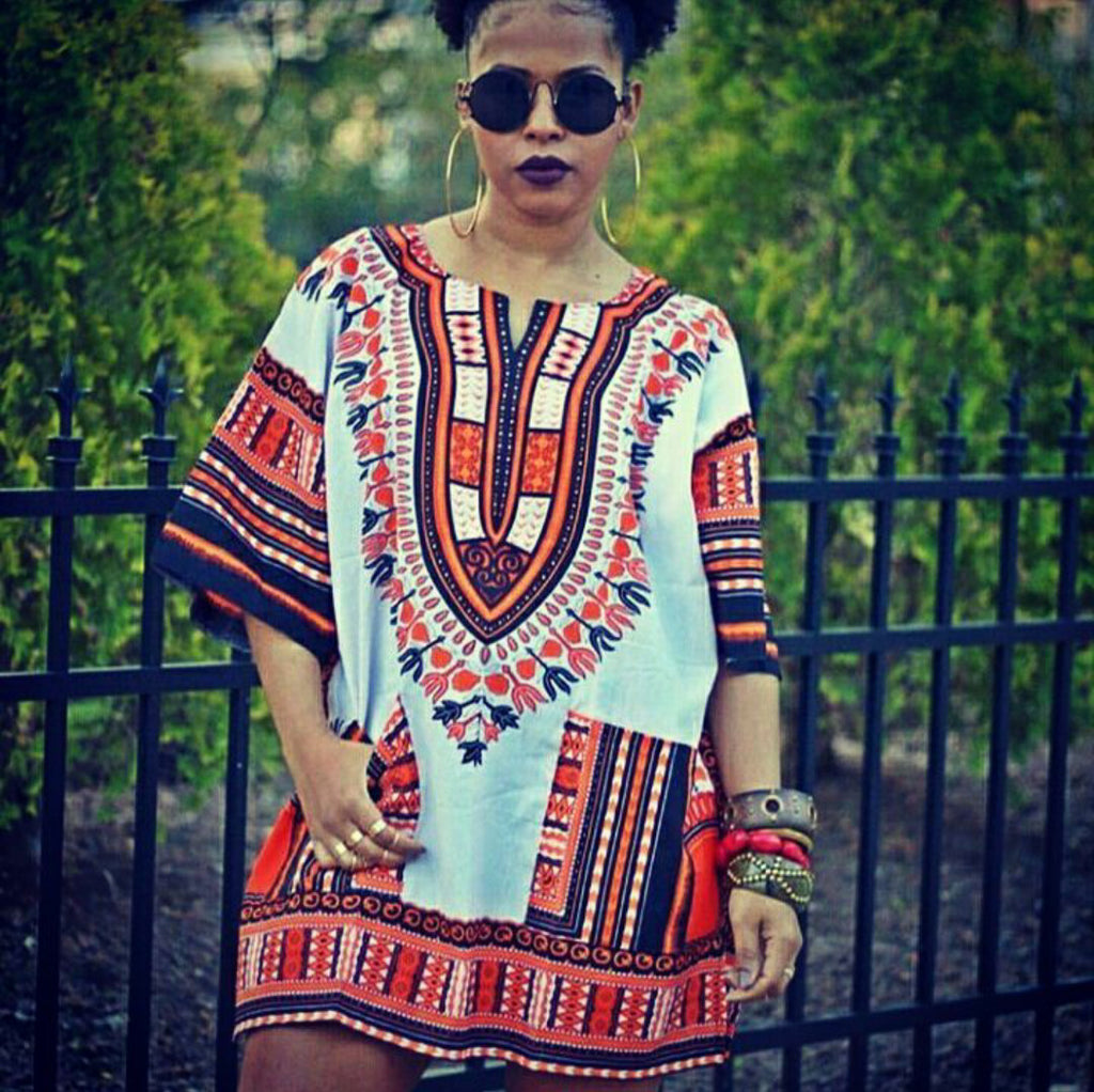 White and Orange African Dashiki Shirt – DashikiKiss